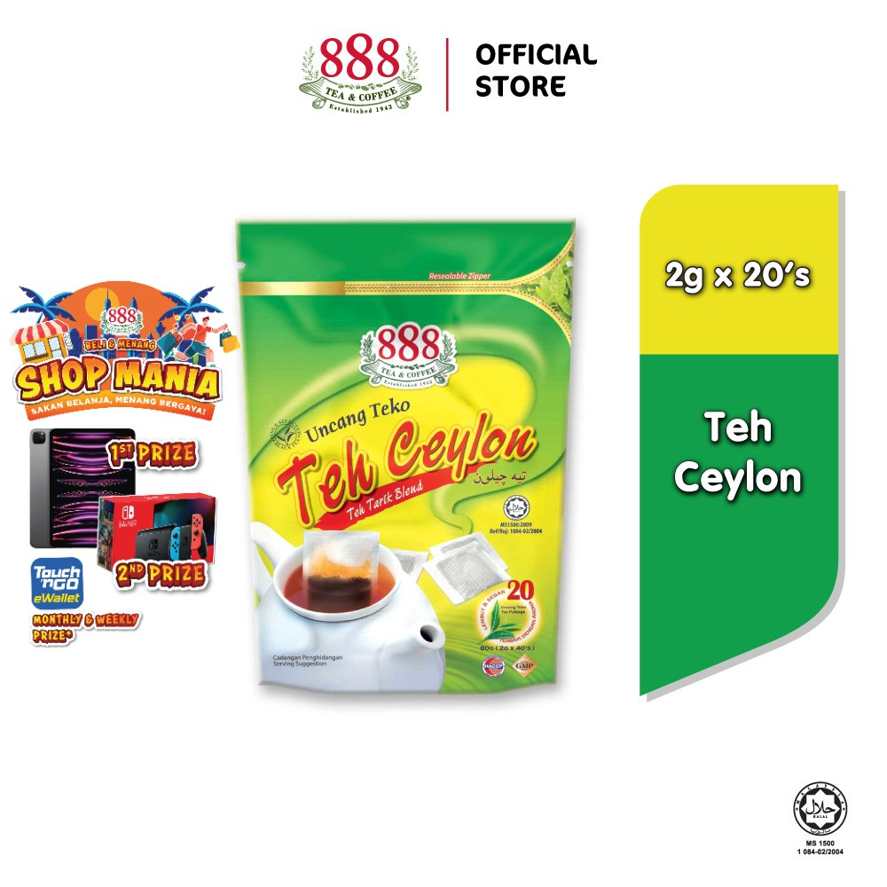 888 Teh Ceylon Pot Bag (2g x 20 Sachets) | Shopee Malaysia