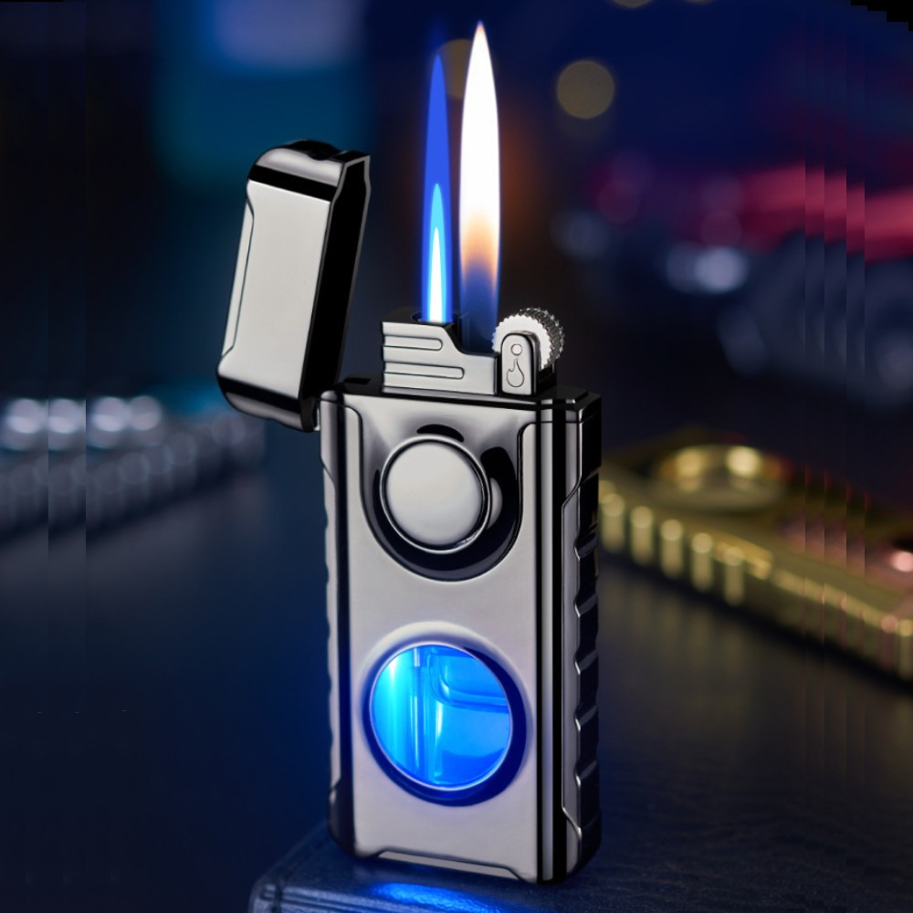 Round Window See thru Blue LED Butane Gas Jet Soft Flame Lighter ...