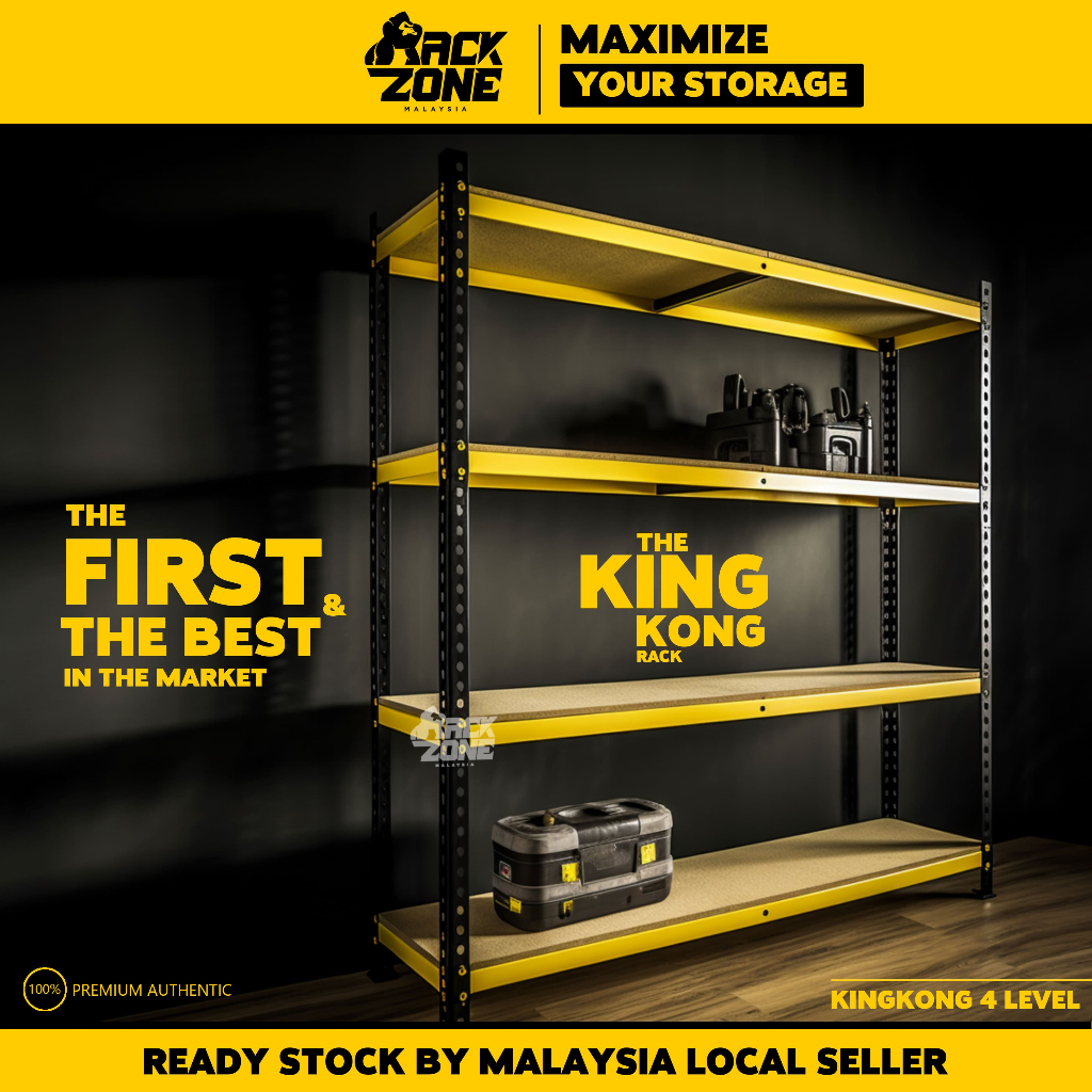 RACKZONE 4 Level Storage Rack Heavy Duty Rack Boltless Rak Besi ...