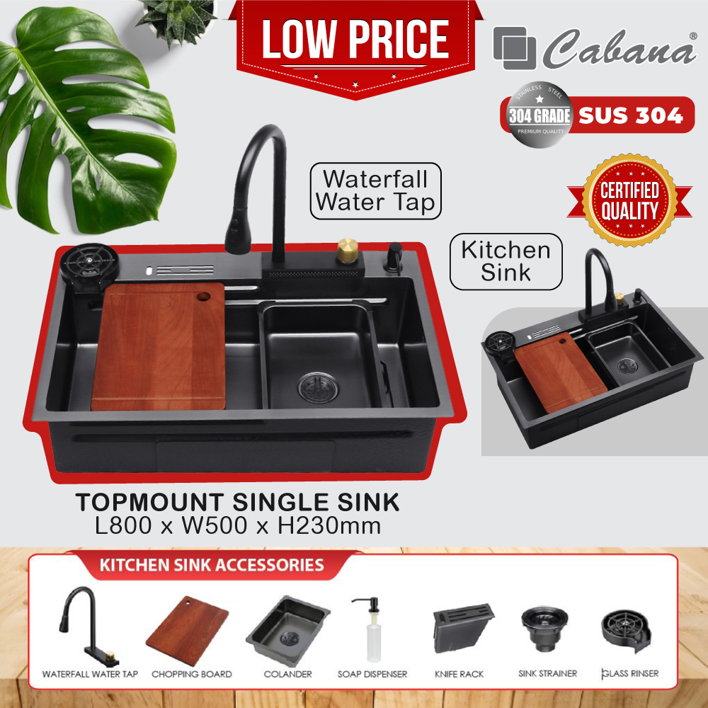CABANA Single Bowl 304 Stainless Steel Multifunctional Kitchen Sink Top ...