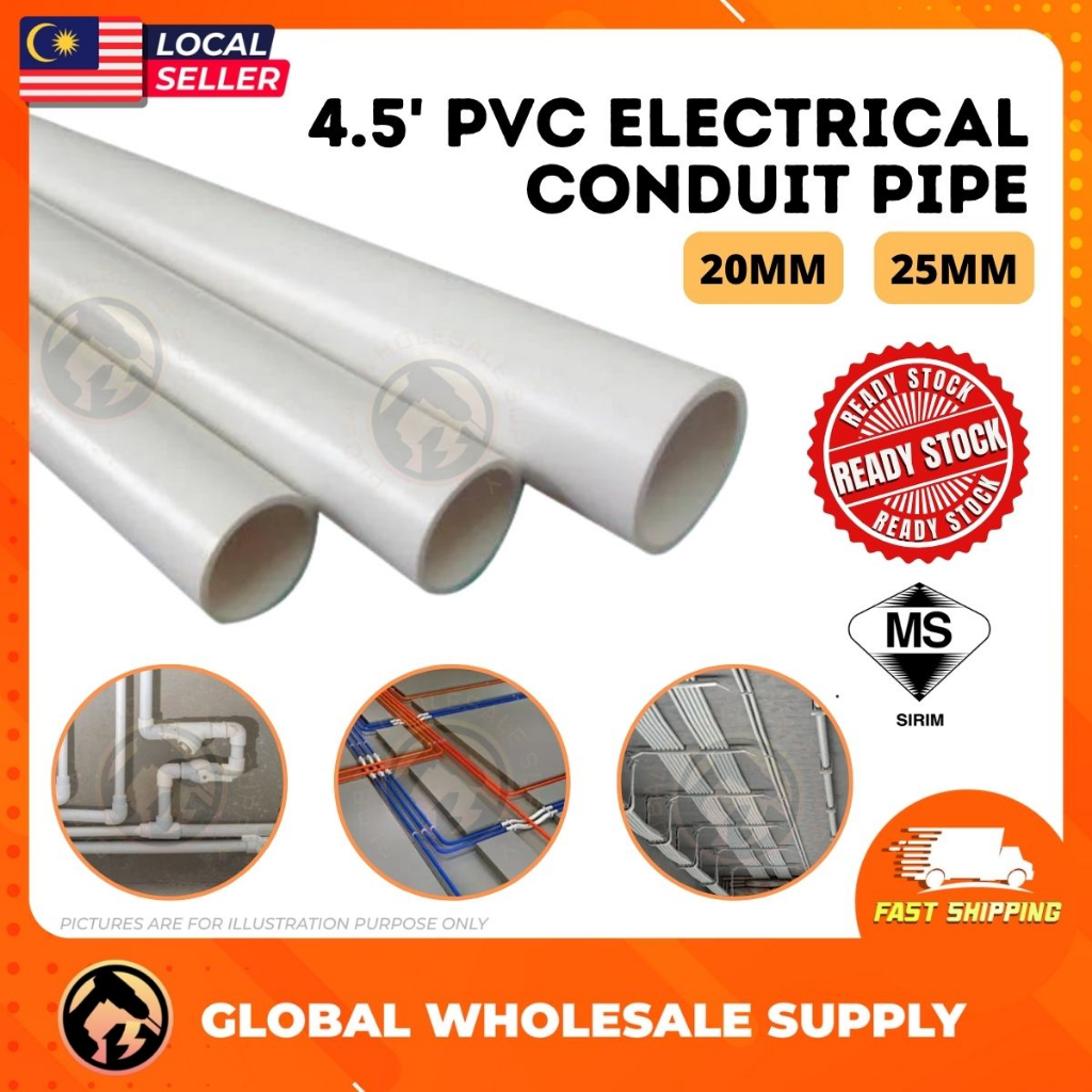 SIRIM 4.5ft PVC Electrical Conduit Pipe 20mm 3/4'' / 25mm 1'' Paip ...