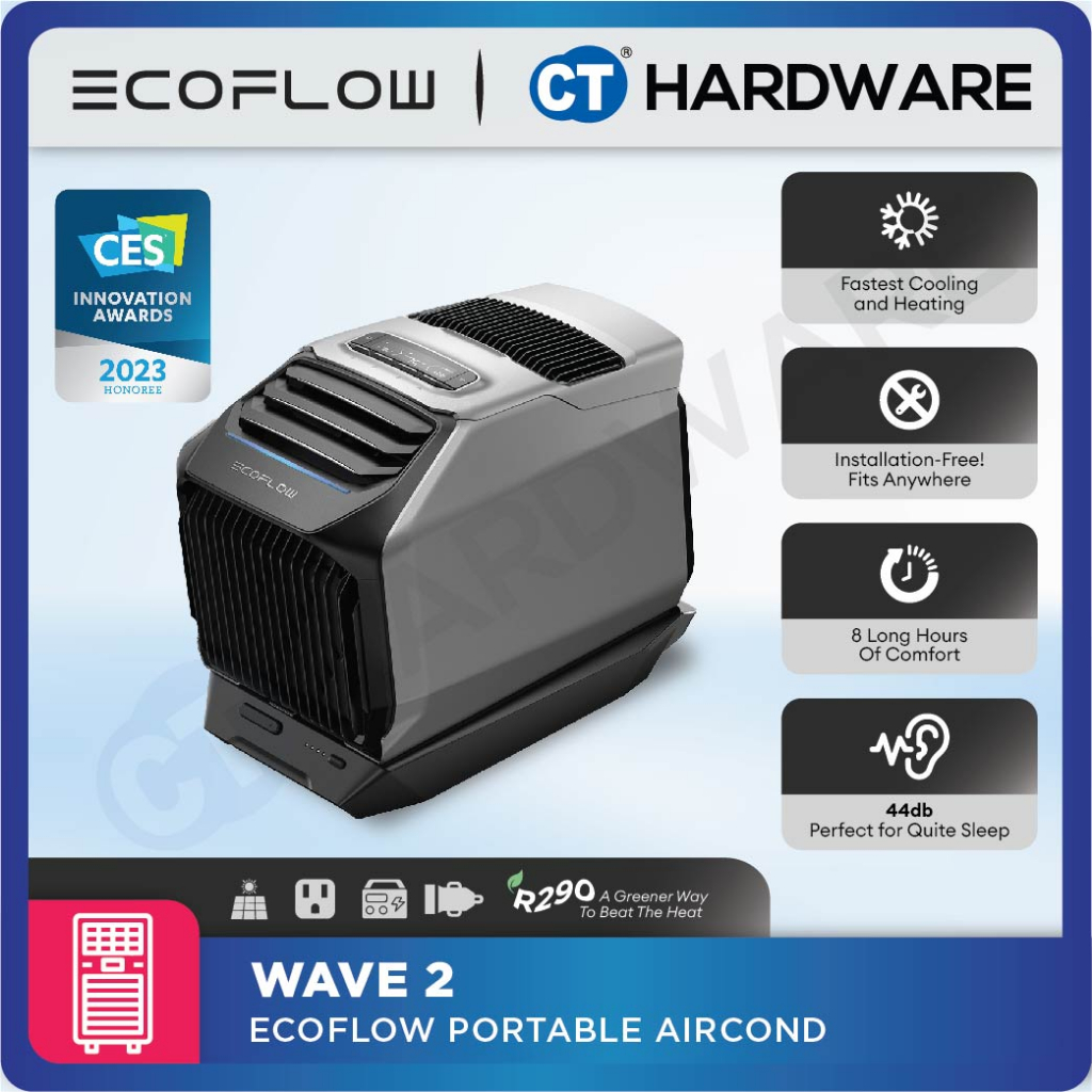 ECOFLOW WAVE2 PORTABLE AIRCOND AC INPUT 100W INPUT MAX 820W CAR INPUT 96W/192W 44-56dB 14.5KG ...