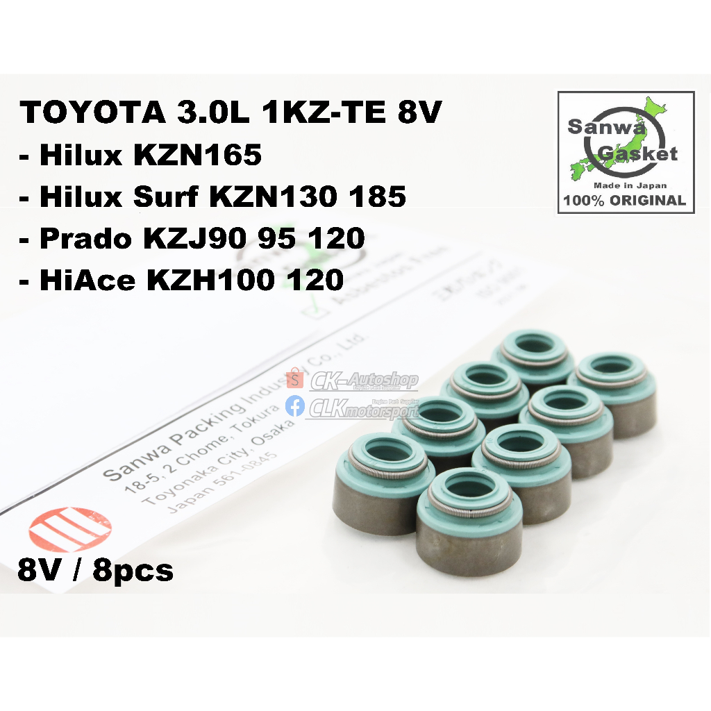 Sanwa Japan Viton Valve Seal - TOYOTA 3.0L 1KZTE 8V SOHC Turbo Hilux KZN165 Surf KZN130 185 ...