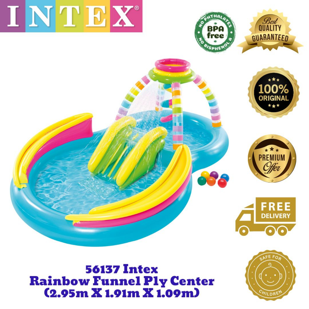 56137 Intex Rainbow Funnel Inflatable Play Center w/ Slide (2.95m X 1 ...