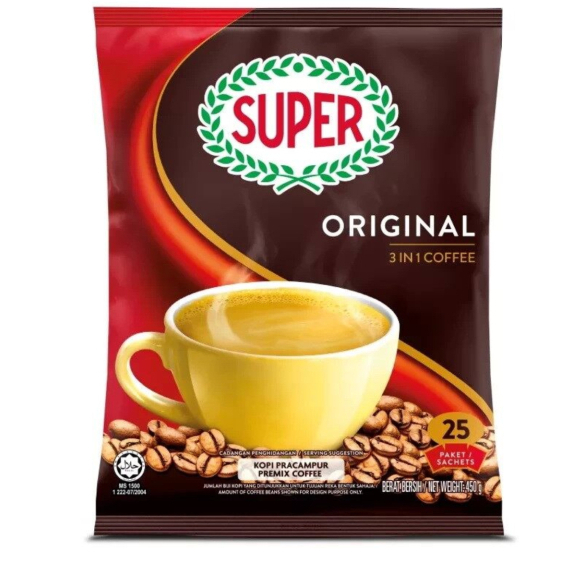 SUPER COFFEE 3 in 1 ORIGINAL/REGULAR RICH HAZELNUT BROWN SUGAR | Shopee ...