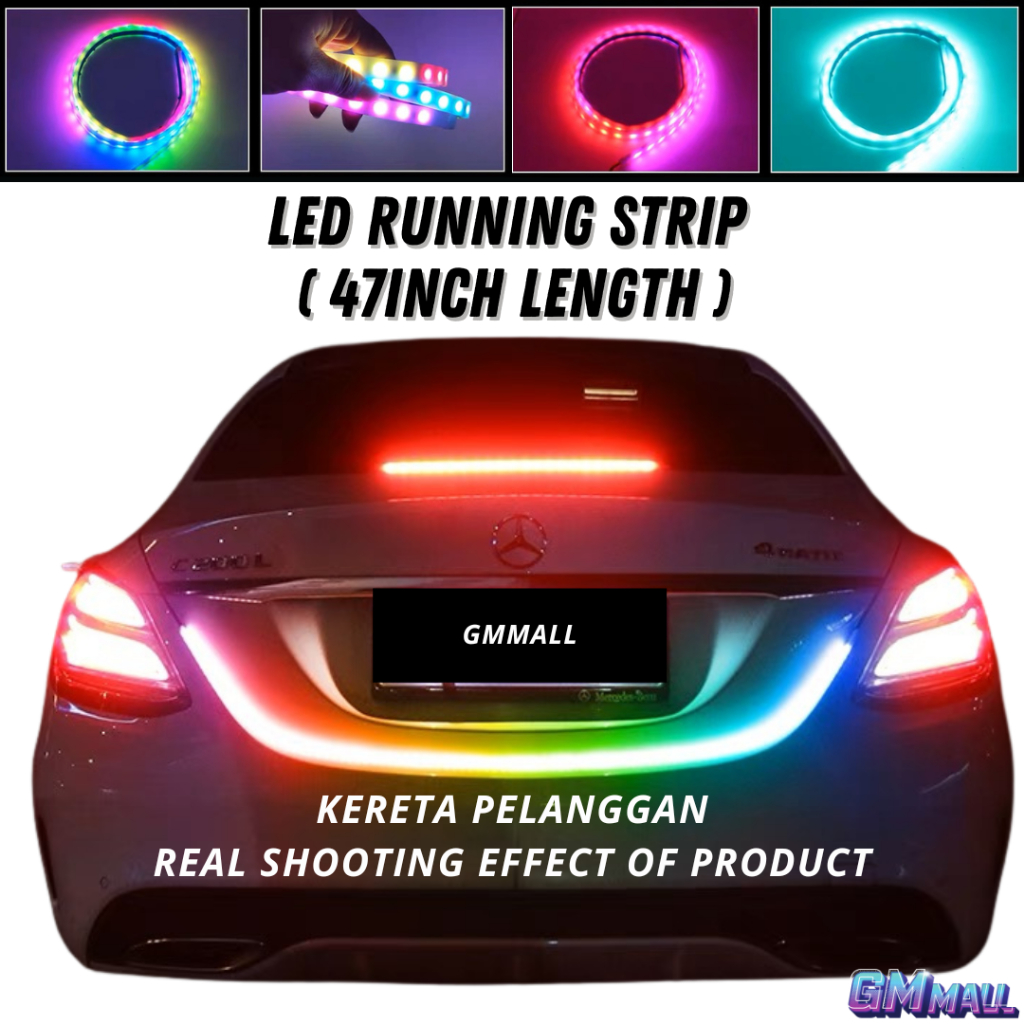 CAR LED RUNNING STRIP Boot Trunk Bonnet Signal Brake Tail Lamp Running ...