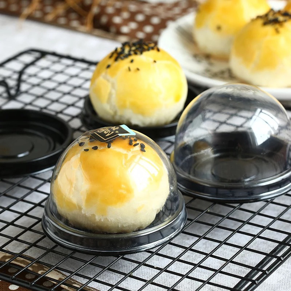 50pcs Round Black Mooncake Plastic Packaging Container with Tray (50g ...