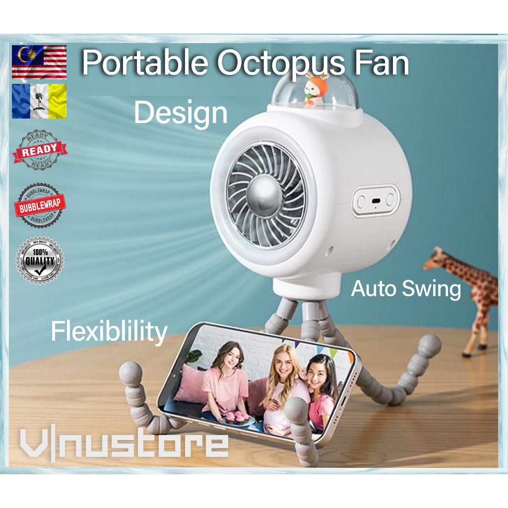 Portable Octopus Fan | Auto Swing | Baby Friendly Wind Blower Strolley ...
