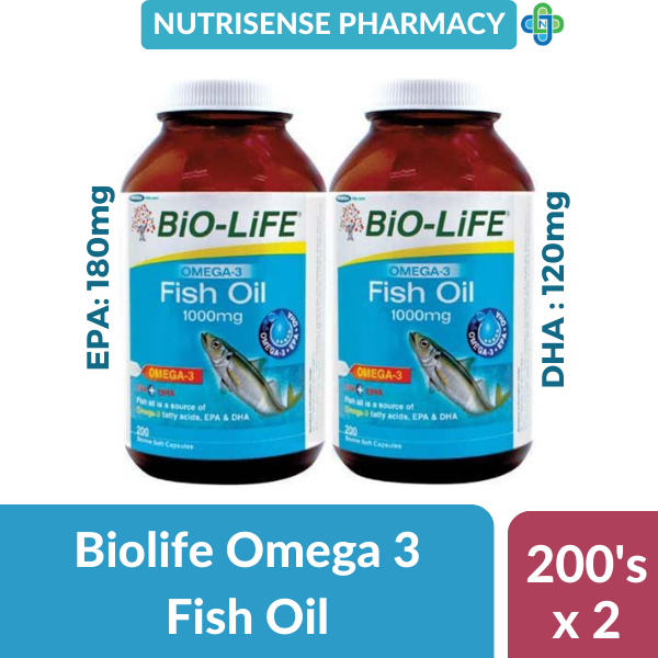 [Exp 12/08/2024] Biolife Omega-3 Fish Oil 1000mg - 200'sx2 [EPA: 180mg ...