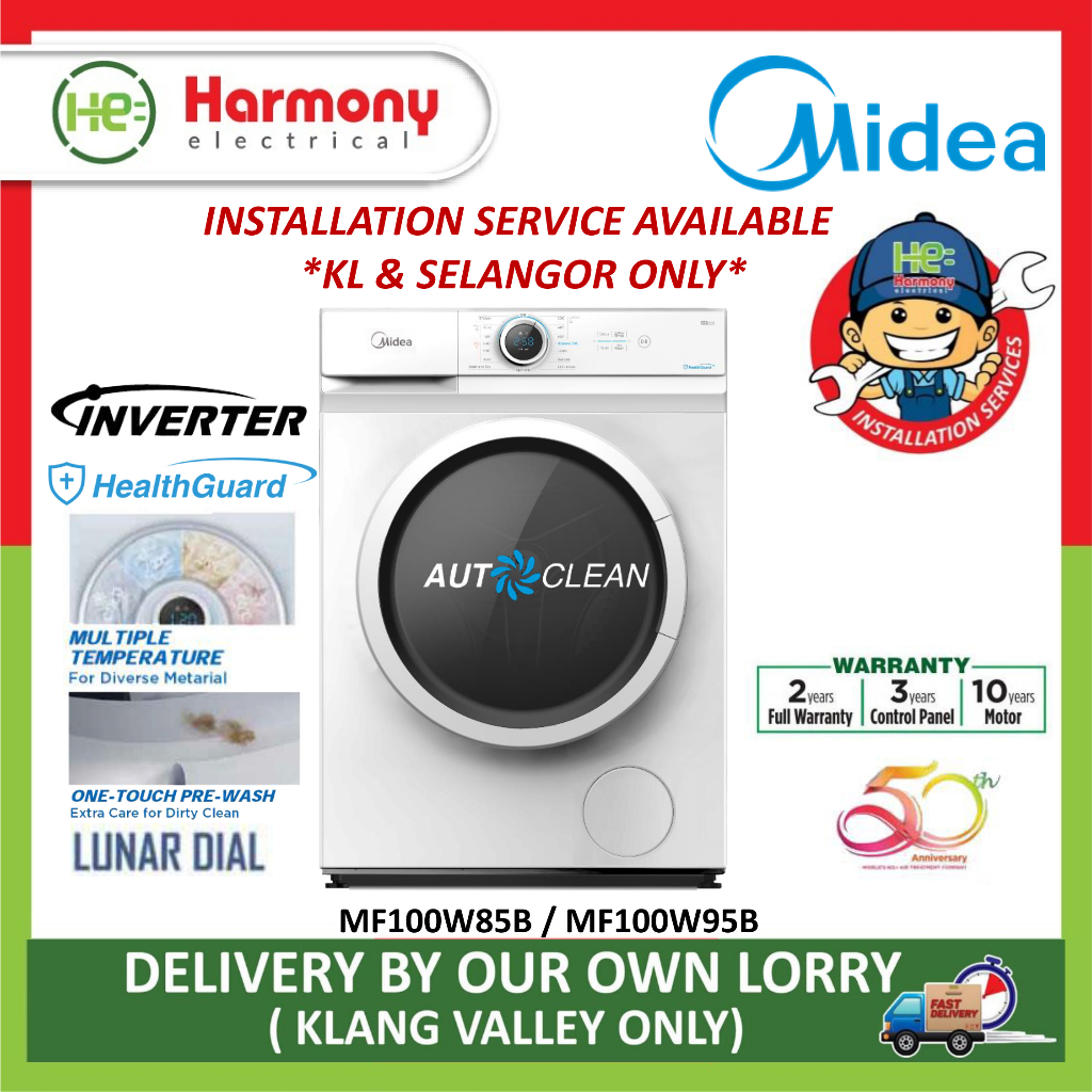 (FREE DELIVERY + INSTALL KL) MIDEA 8.5kg Front Load MF100W85B Washing ...