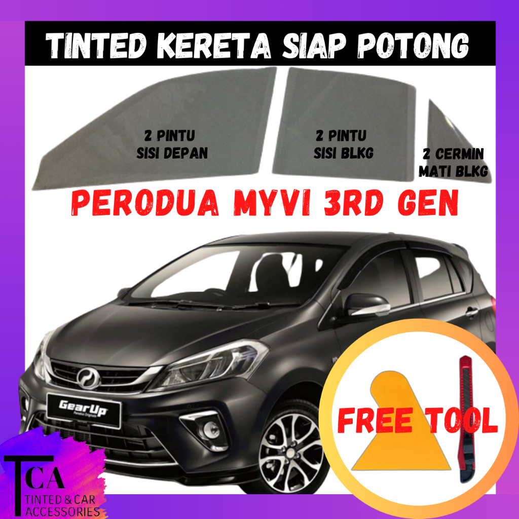 PERODUA MYVI 2017-2021 4 Pintu Siap Potong Tinted Hitam UV (Gelap 30% ...
