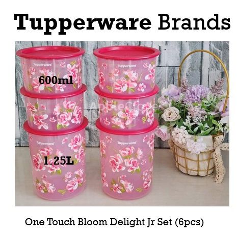 ** Ready Stock ** Tupperware Bloom Delight One Touch Canister Jr Set (6pcs) OR Golden OT Topper ...