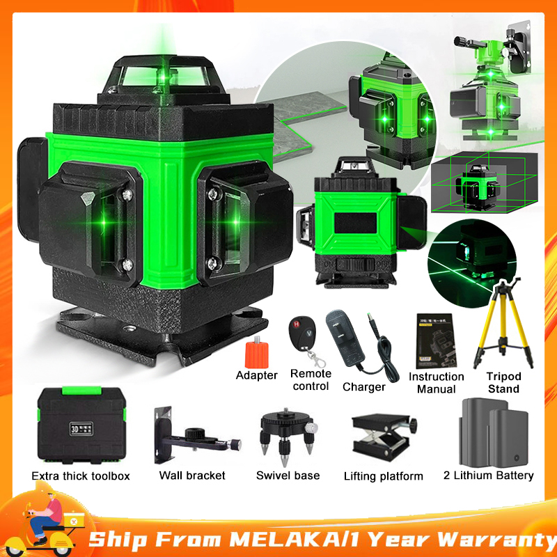 4D 12/16 Line Laser Level Green Making Lazer 360° Adjustable Auto ...
