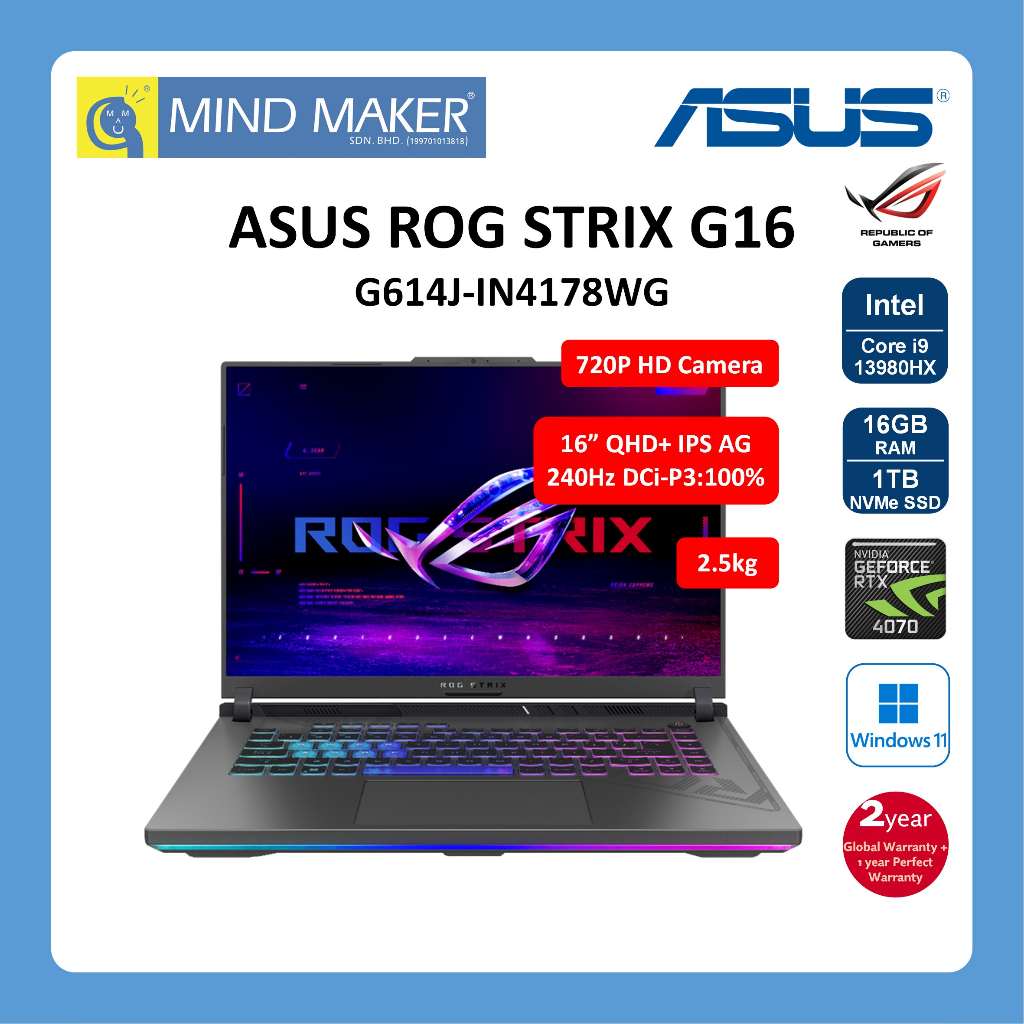 Asus ROG Strix G16 G614J-IN4178WG 16" QHD+ IPS AG 240Hz Notebook / i9 ...