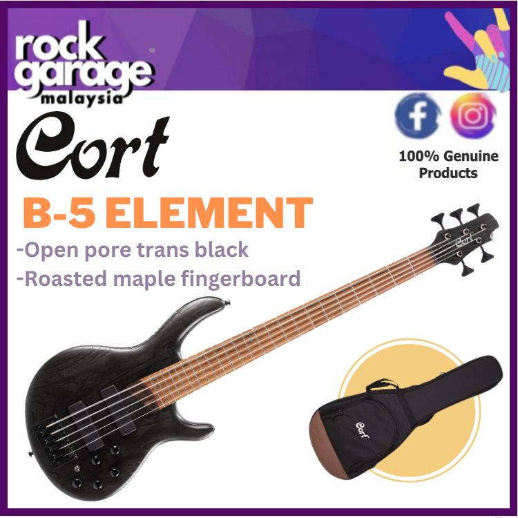 Cort B-5 Element Electric 5-String Bass W/Bag- Open Pore Burgundy Red ...