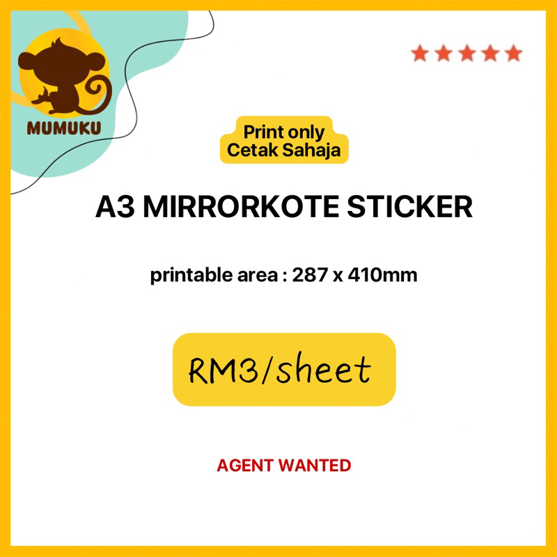 A3 MIRRORKOTE STICKER WHOLESALE (PRINTING ONLY) | Shopee Malaysia