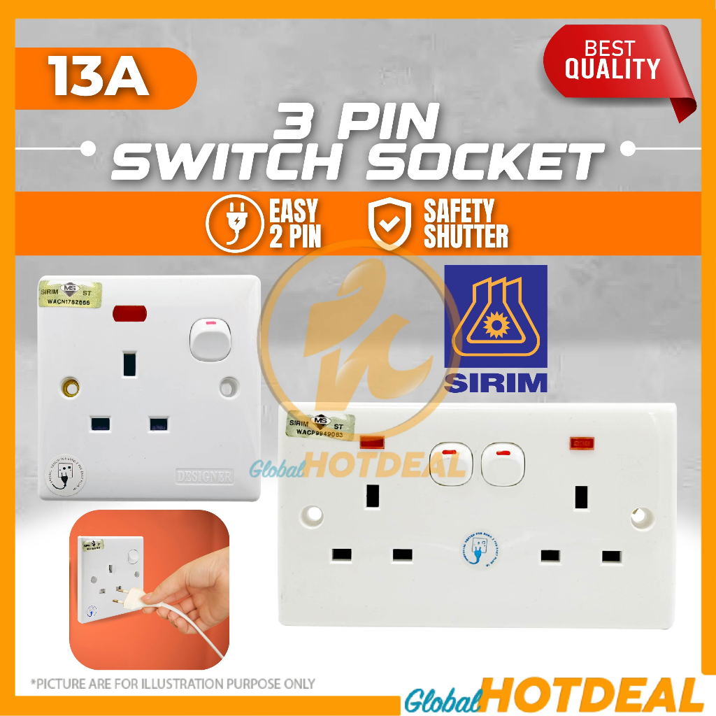 [SIRIM] 13A 3 Pin Switch Socket 13A Switches Wall Switch Wall Socket ...
