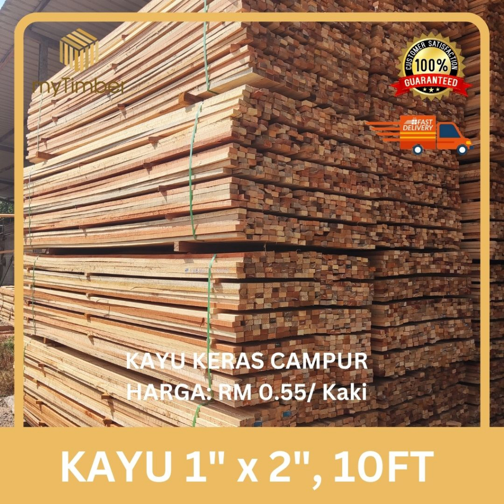 1" x 2" [10FT, Grade B] Mixed Wood / Kayu Keras / Construction / Solid ...