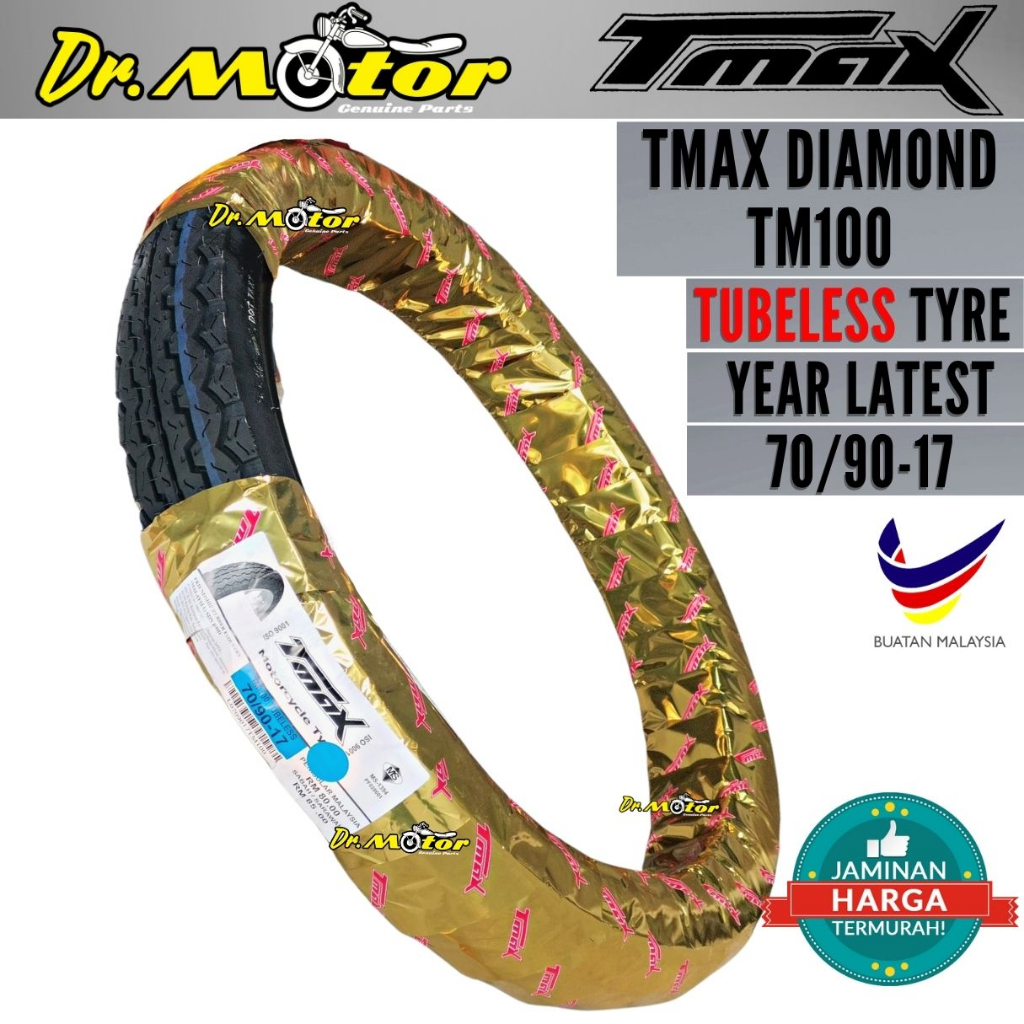 Tmax Diamond Tyre Tubeless Tayar Tire TM818 TM100 TM 900 TT9 70/90-17 ...