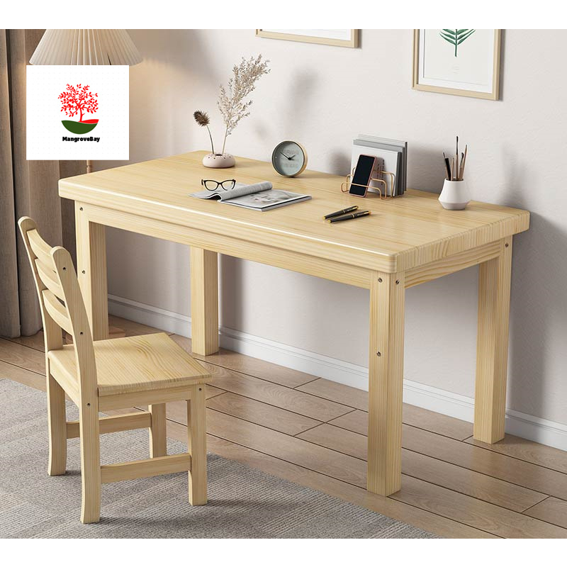 Solid Wood Study Desk Computer Table With Book Shelf Meja Belajar Meja ...