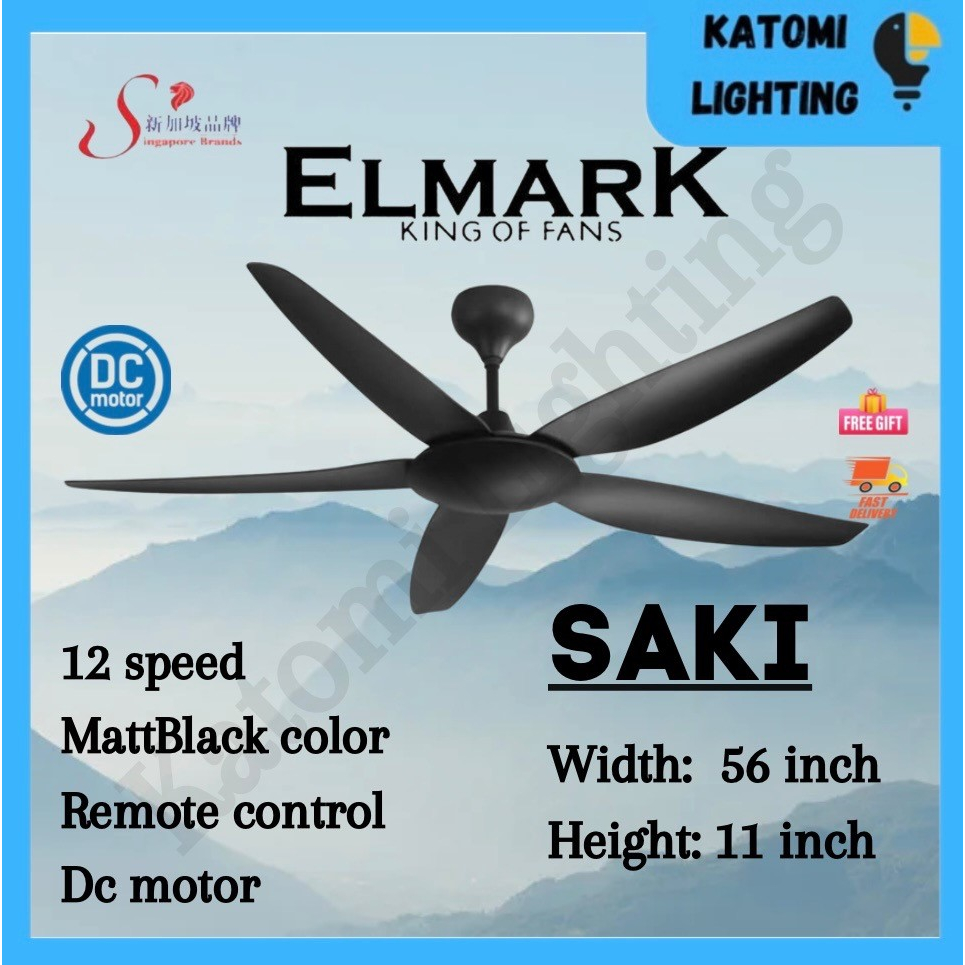 (New) Elmark Saki Ceiling Fan 56 inch Remote Control (DC Motor) 5 Blade ...