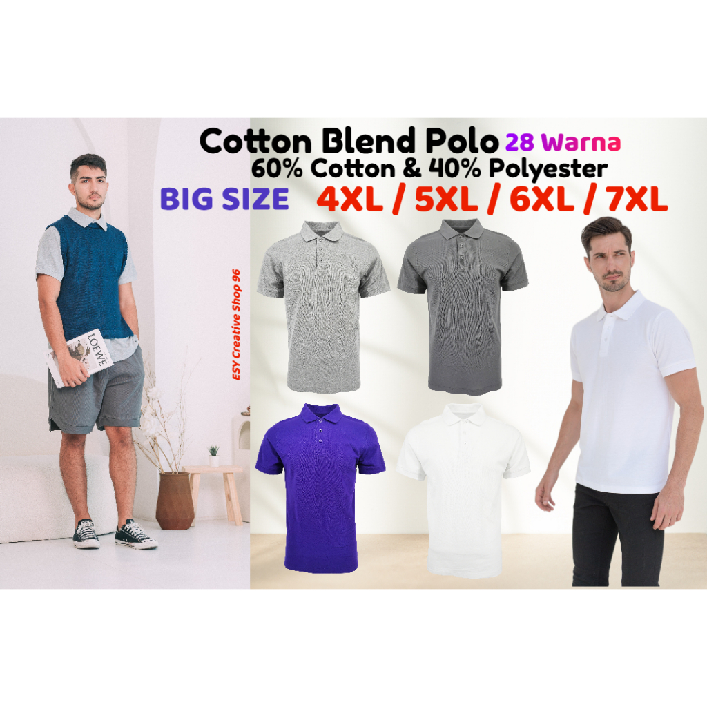 RIGHTWAY BIG SIZE (4XL - 7XL) Unisex Polo Plain Plus Size T Shirt Baju Lelaki Kolar Cotton CBP70 ...
