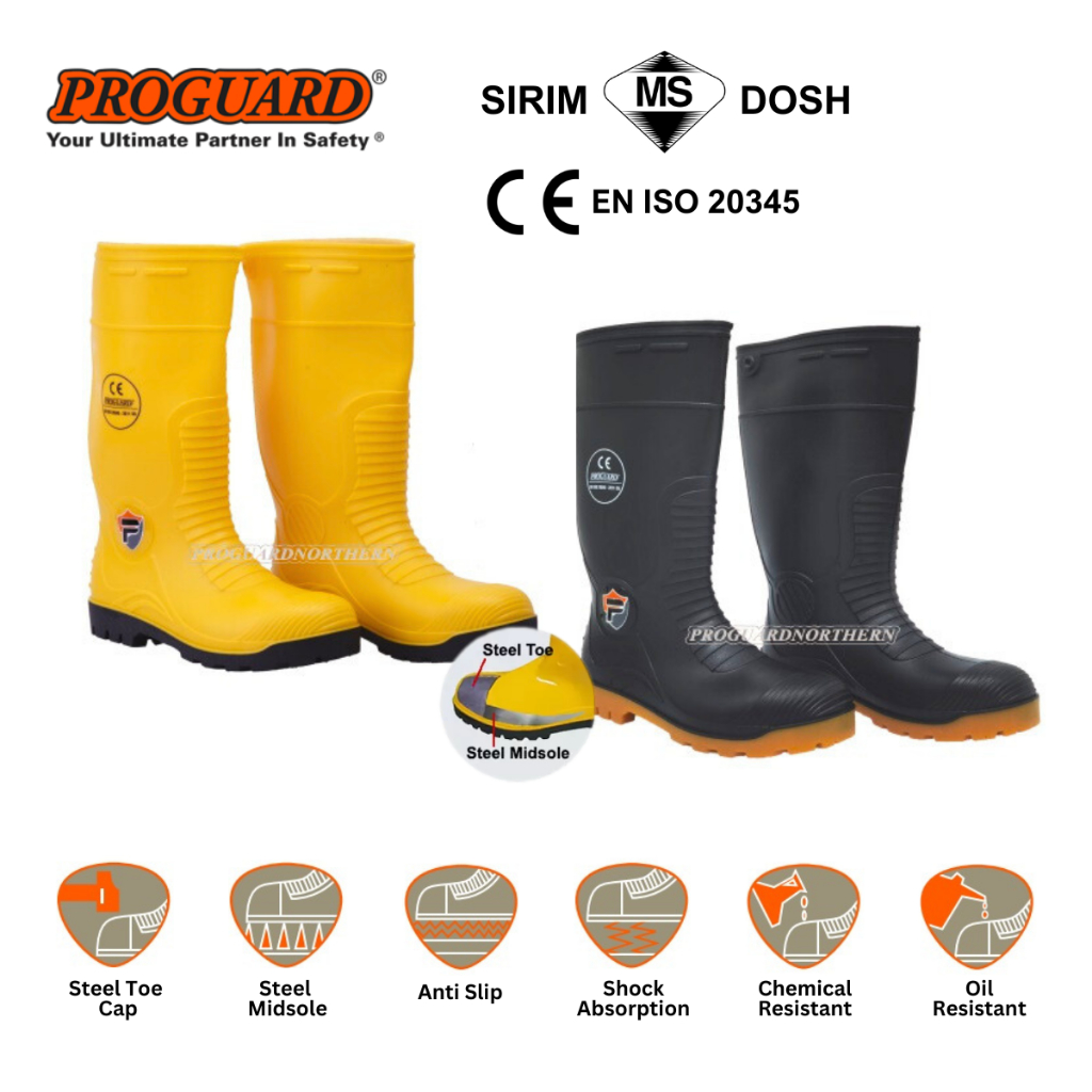 14.5"Soft PVC Yellow Black R3 Safety Wellington Rubber Boot Steel Toe ...