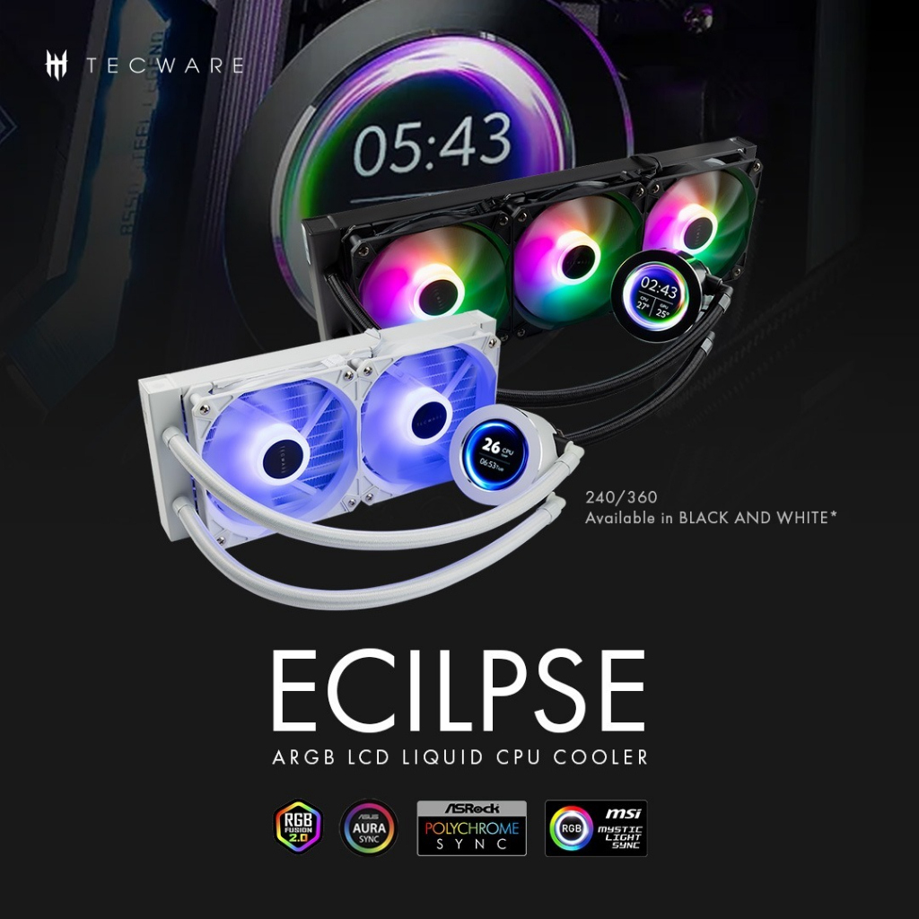 Tecware Eclipse 240 LCD / Eclipse 360 LCD Screen Liquid Cooler - Black / White | Shopee Malaysia