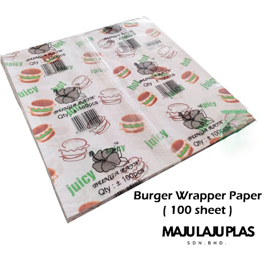 Burger Wrapper Paper ( 100 sheet ) Bunga Raya - Burger Wrap Deli Wrap ...