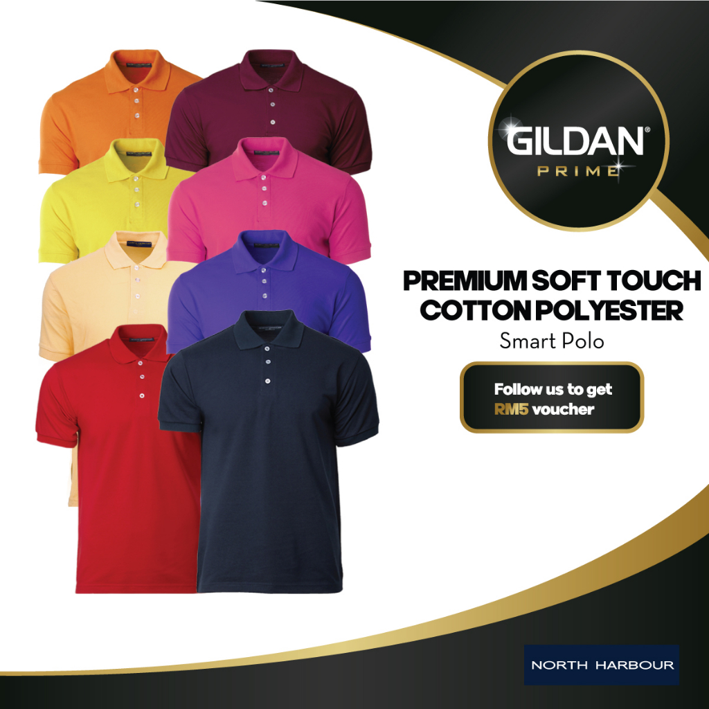GILDAN PRIME x NORTH HARBOUR Premium Soft Touch Men Polo Tee Unisex ...