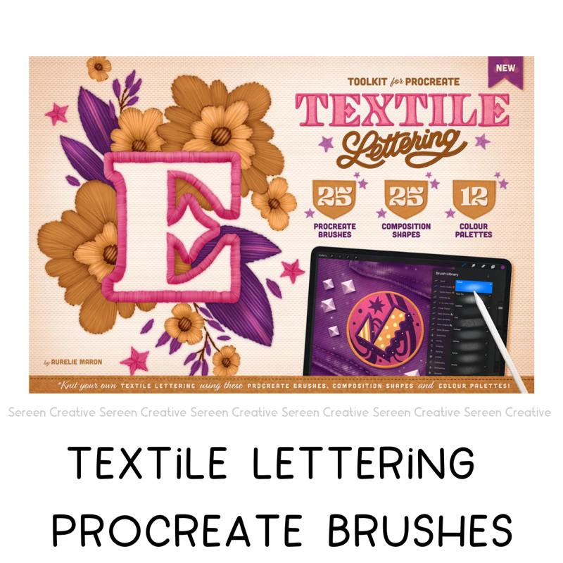 P750 Textile Lettering Toolkit for Procreate (Procreate Brushes ...