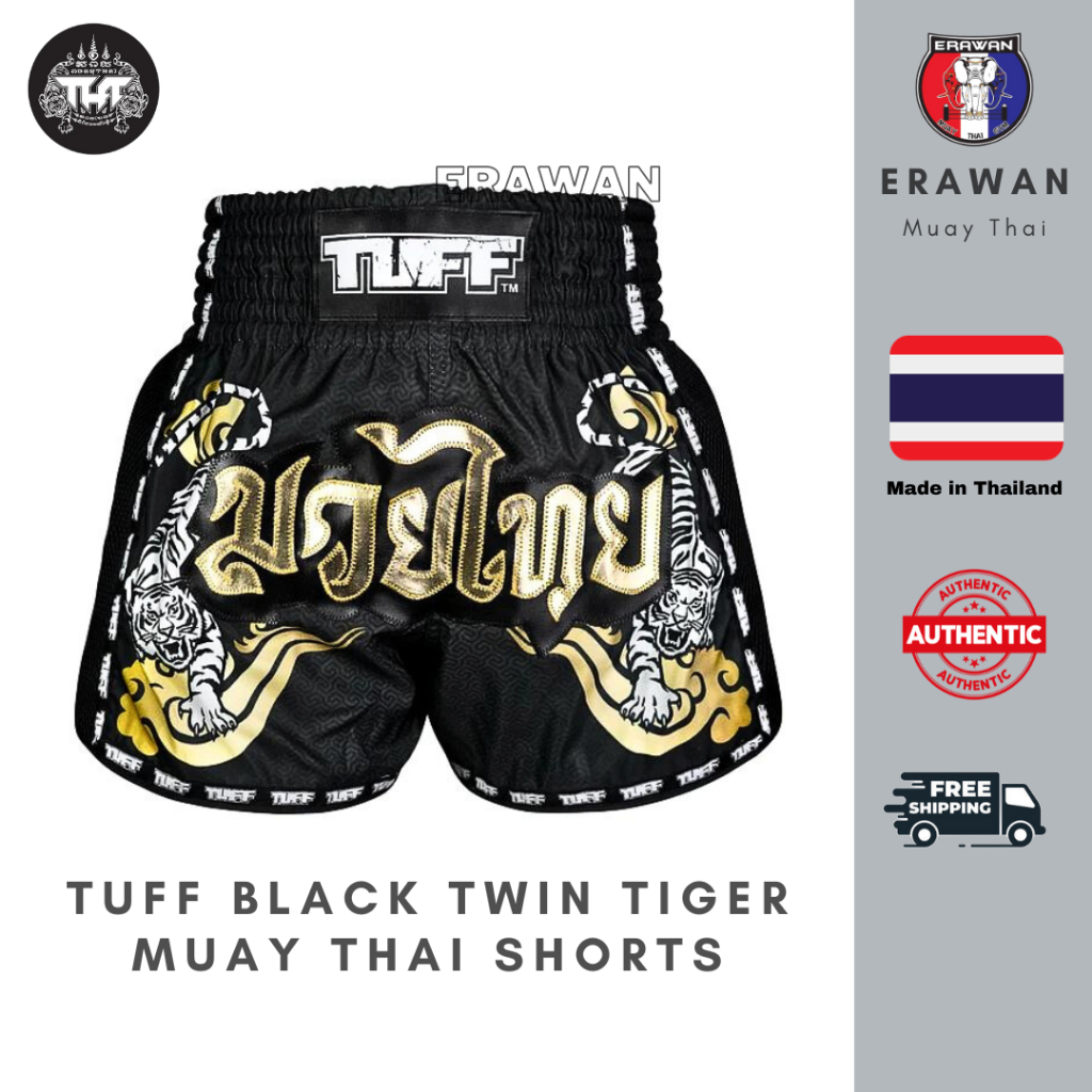 Muay Thai Shorts / Boxing Trunks Thailand TUFF Retro (120 Black Twin ...