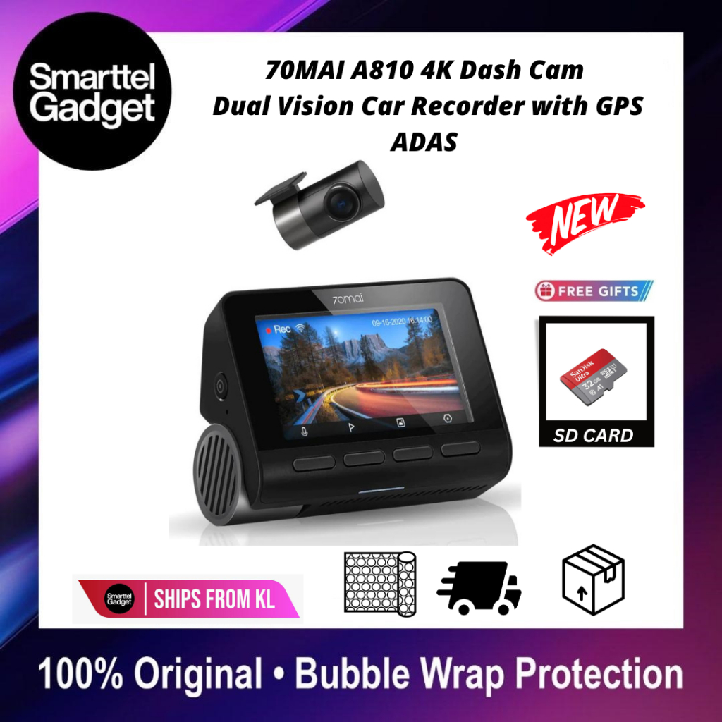 70mai A810 4K HDR Dash Cam Dual Vision Car Recorder with GPS ADAS | Shopee Malaysia