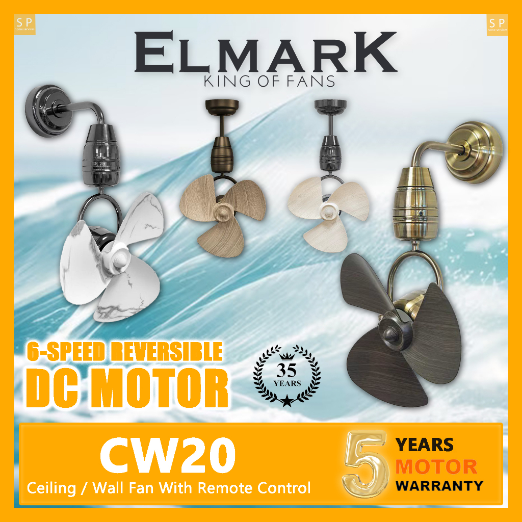 Elmark CW20 16” DC Motor 6-Speed Reversible ABS Blades Ceiling Fan ...