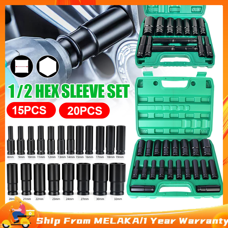 15pcs / 20pcs 1/2 Inch Long Impact Socket Set Deep Socket Spanar Box ...