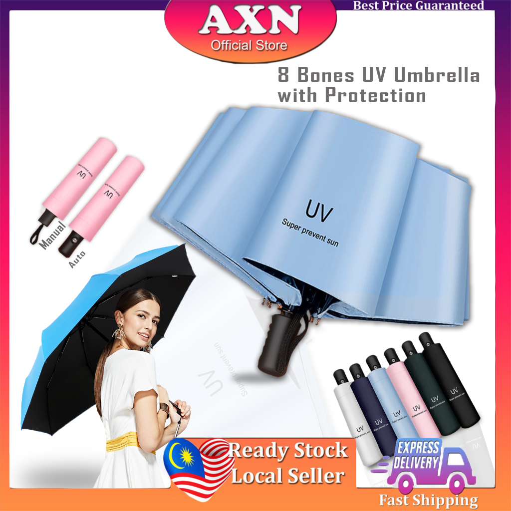 Axn 8 Bones 190T UV Black Glue Three Fold Sun Umbrella Sunny and Rain ...