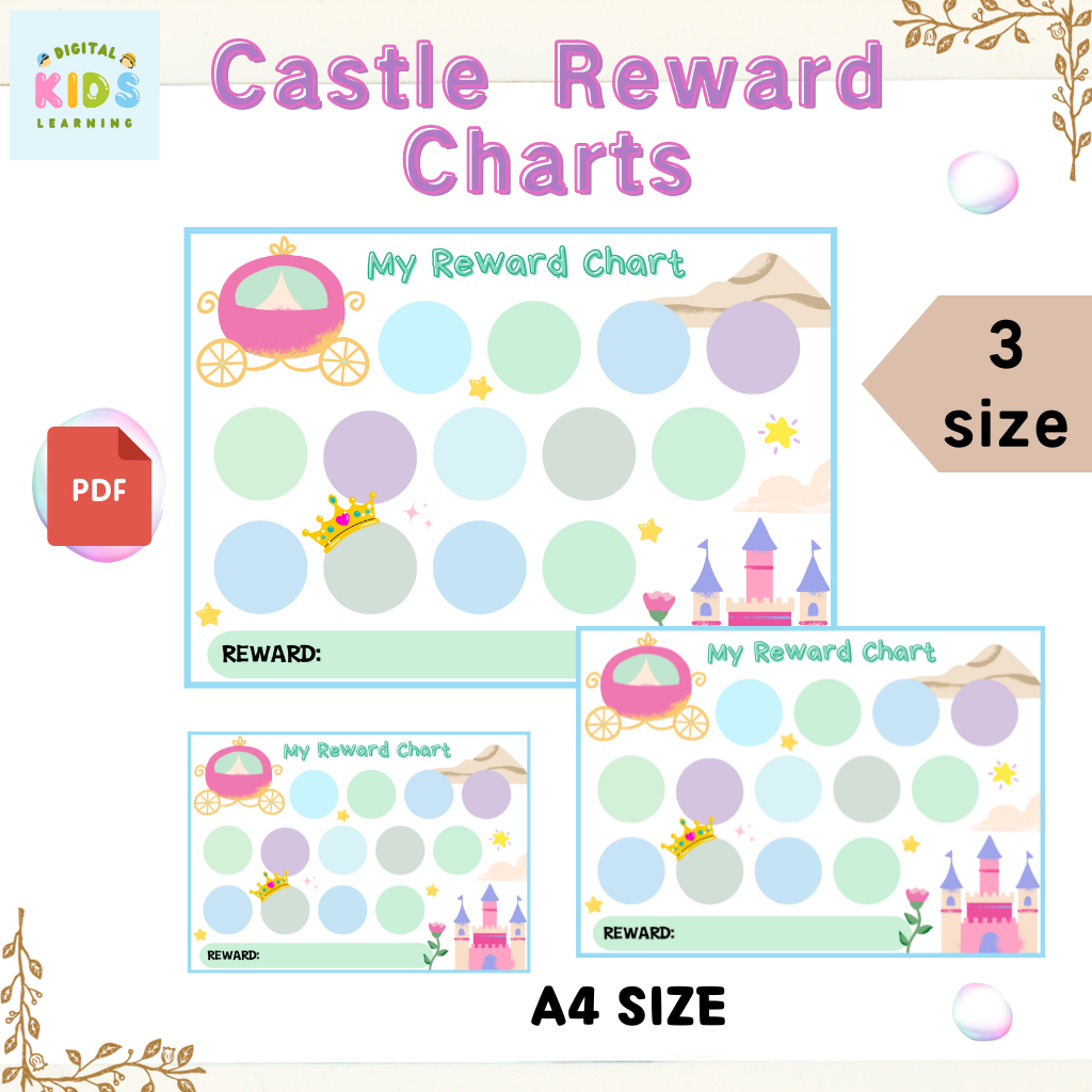 PDF Printable Castle theme Rewards chart for kids girl Kad Ganjaran ...