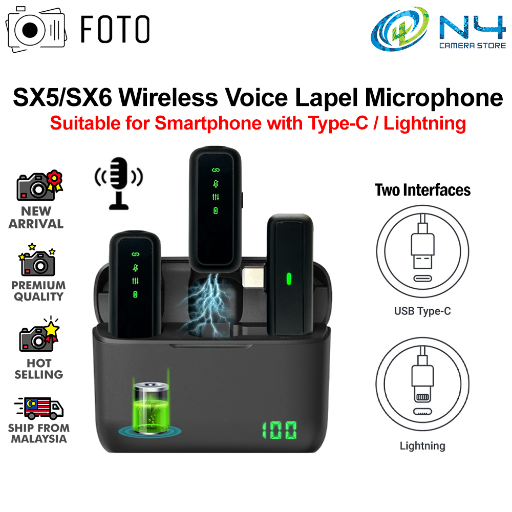 FOTO SX5 SX6 Wireless Voice Lapel Microphone for Recording High Sensitivity Receiving Portable ...