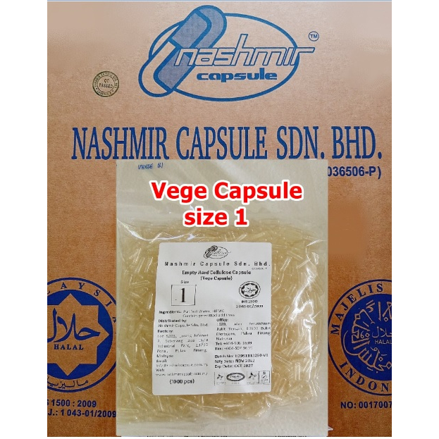 Kapsul kosong vegetarian /Nashmir Empty Vege Capsule (size 1) / Kapsul ...