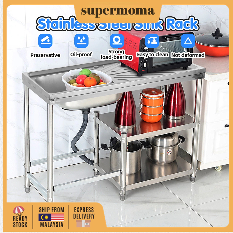 Kitchen Stainless Steel Sink Operating Table Rack Wash Basin With Pool ...