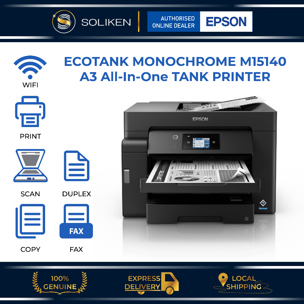 Epson EcoTank Monochrome M15140 A3 Wi-Fi Duplex All-in-One Ink Tank ...