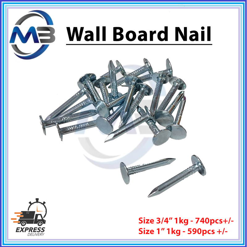 Paku Dinding 3/4" & 1" Paku Kepala Rata | Ready Stock 1KG Concrete Nail ...