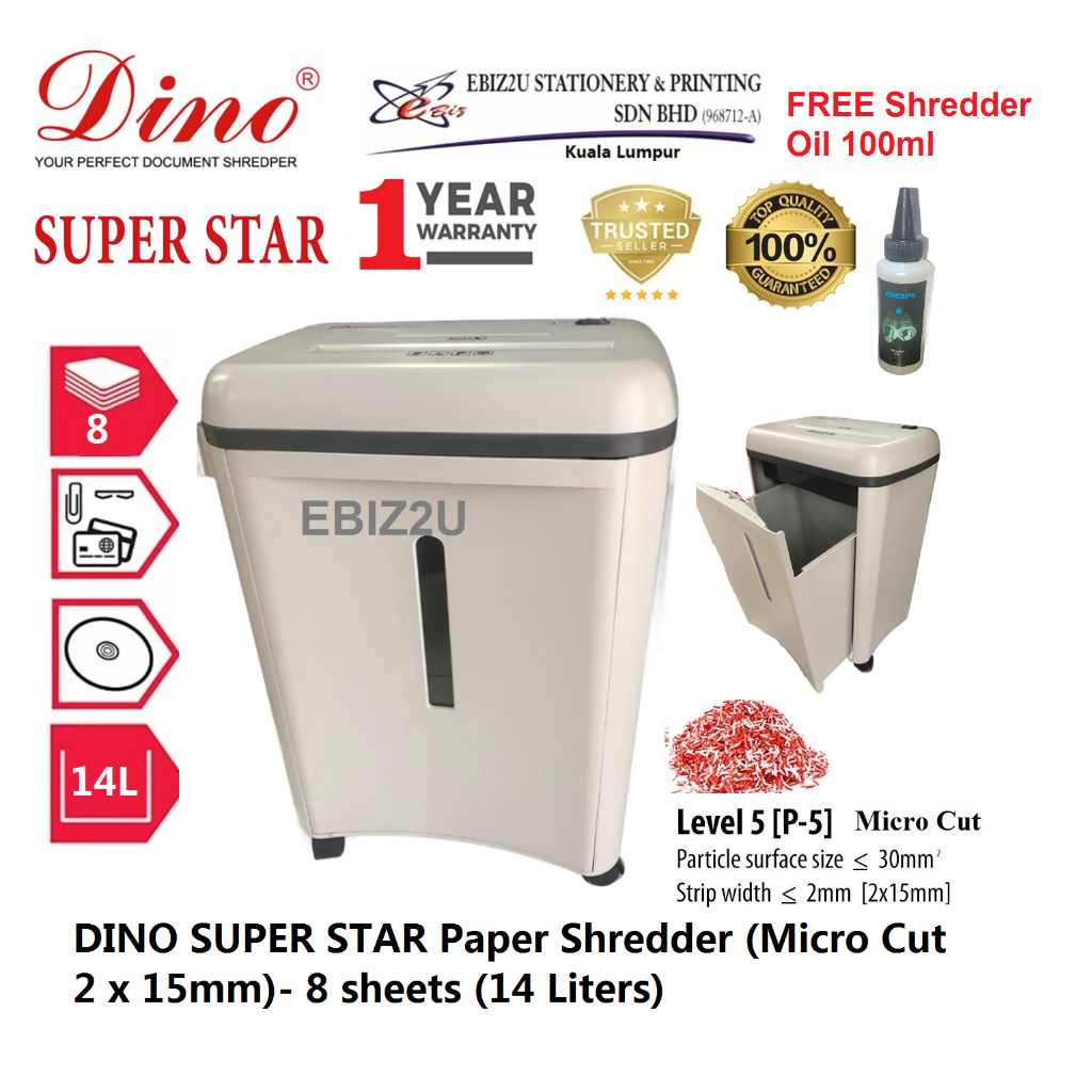 DINO SUPER STAR Paper Shredder (Micro Cut)- 8 sheets (14 Liters ...