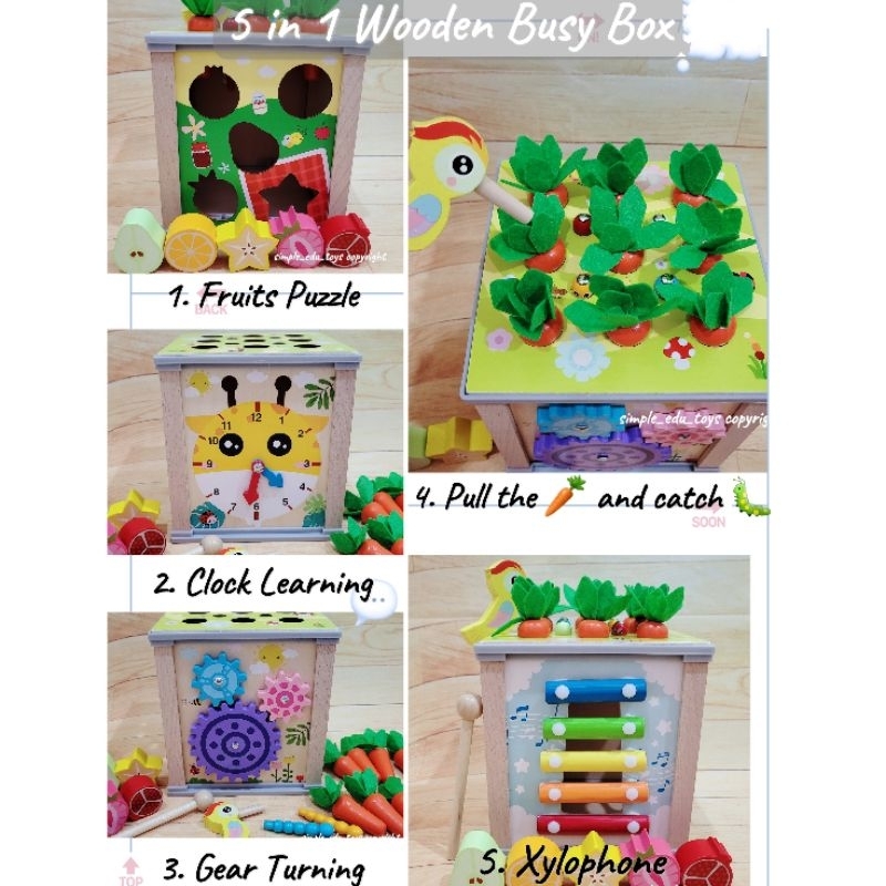 5 in 1 Wooden Busy Box Montessori Educational Toys Learning Cube ...