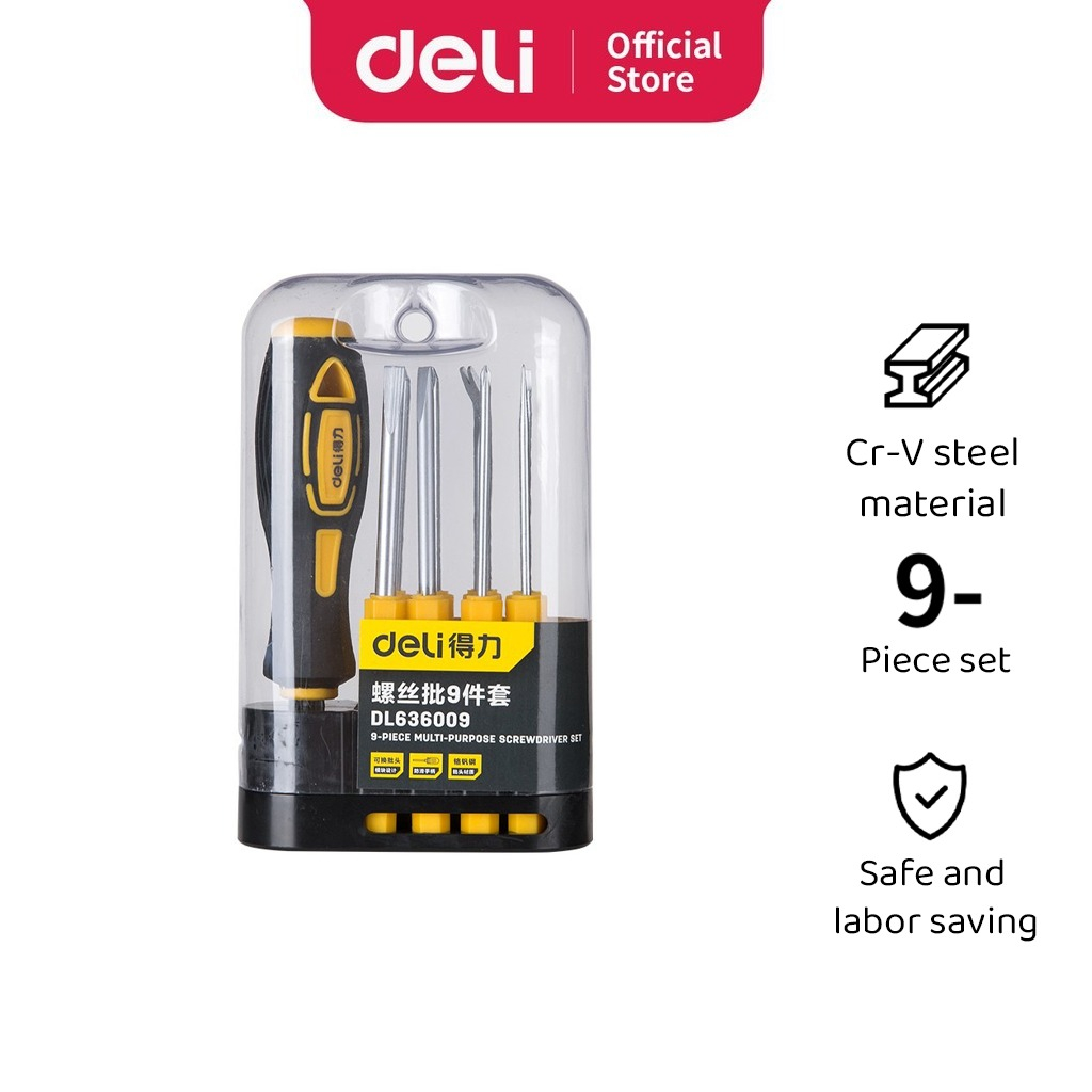 Deli Tools DL636009 Screwdriver Sets (165x100mm) [9 Pcs/Set] | Shopee ...