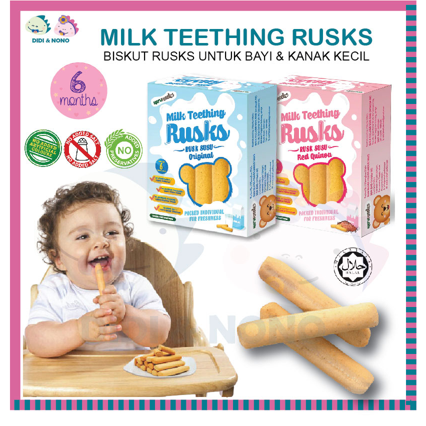 NATUFOODIES MILK TEETHING RUSKS (15G X6) Rusk Susu Original Biskut Bayi ...