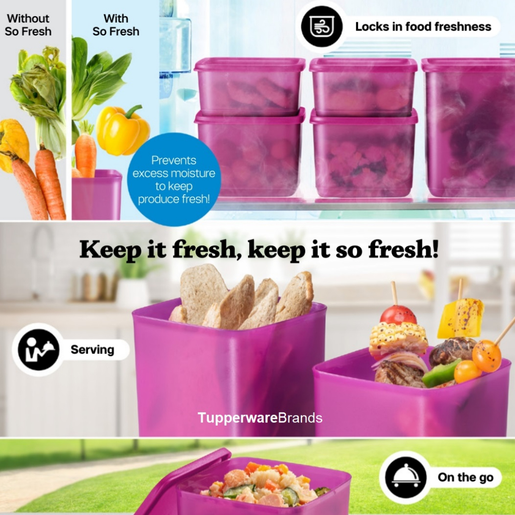 Tupperware So Fresh Square Set comprises 1.0L (2) 1.8L (2) or 650ml (2 ...