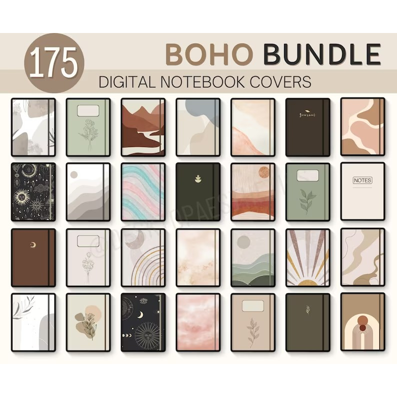 175 Boho Notebook Cover BUNDLE | Goodnotes Digital Covers | Cute Boho ...