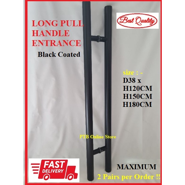 LONG Black Door Handle Stainless Steel [120CM/150CM/180CM] Glass/Timber ...