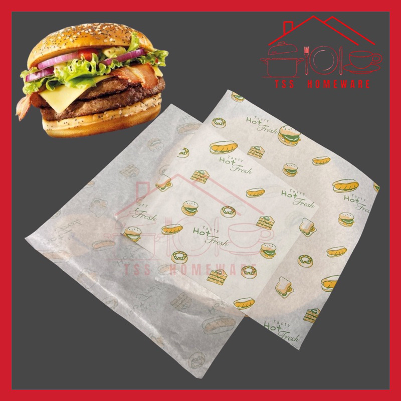 (100pcs) Burger Wrapper Paper / Burger Wrap Deli Wrap / Hamburger Paper ...